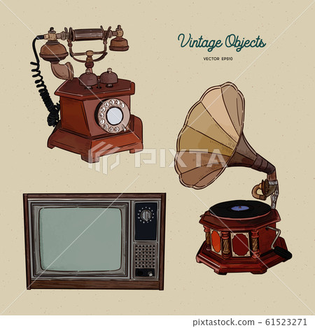 Vintage object set, hand draw sketch vector. - Stock Illustration ...