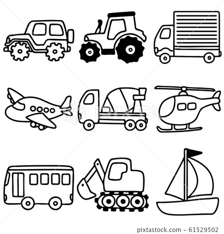 Simple and cute vehicle illustration set Line... - Stock Illustration ...