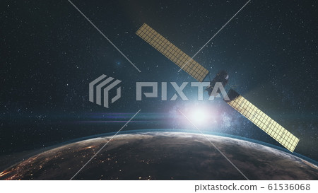 modern space probe flying near rotating planet - Stock Illustration ...