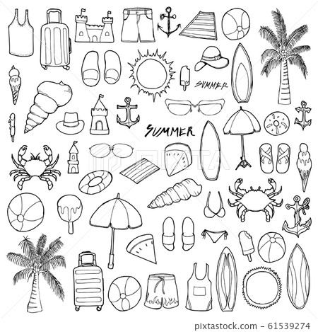 Set of Summer Drawing illustration Hand drawn - Stock Illustration ...