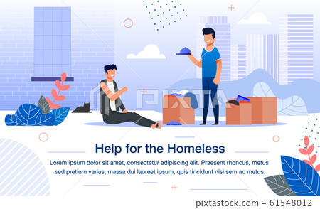 Social Help for Homeless People Flat Vector Banner - Stock Illustration ...