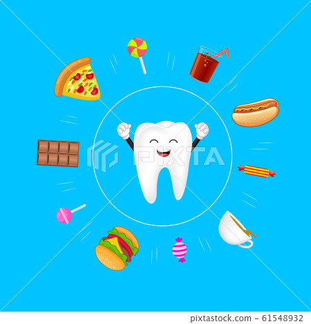 Cute cartoon tooth protected from sweet food. - Stock Illustration ...