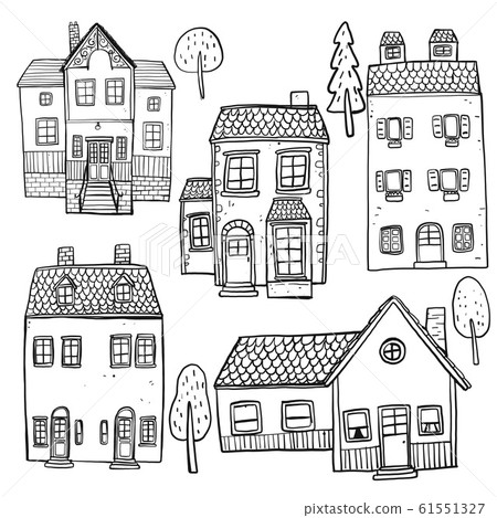 Set of hand drawn buildings - Stock Illustration [61551327] - PIXTA