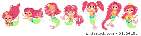 cute european red hair mermaids illustrations - Stock Illustration ...