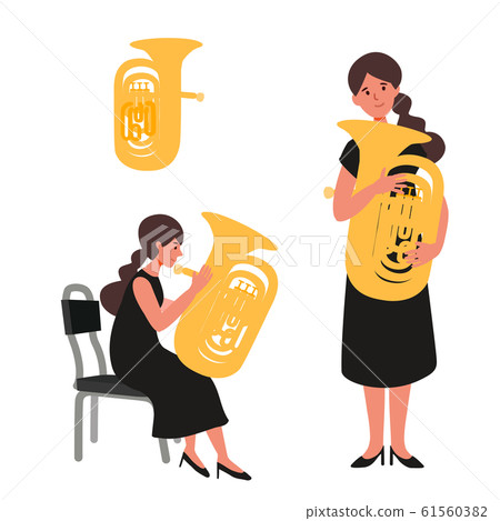 Vector illustration of a woman blowing tuba - Stock Illustration ...
