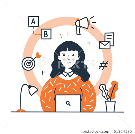 Female digital marketer doodle - Stock Illustration [61564180] - PIXTA