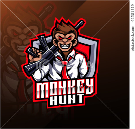 Monkey hunt mascot logo design - Stock Illustration [61581519] - PIXTA