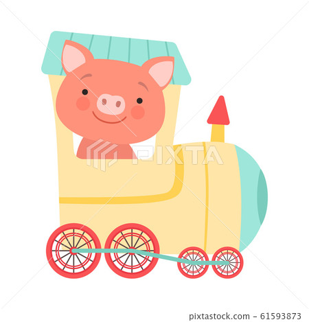 Cheerful Red Cheeked Pig Driving Toy Wheeled... - Stock Illustration ...