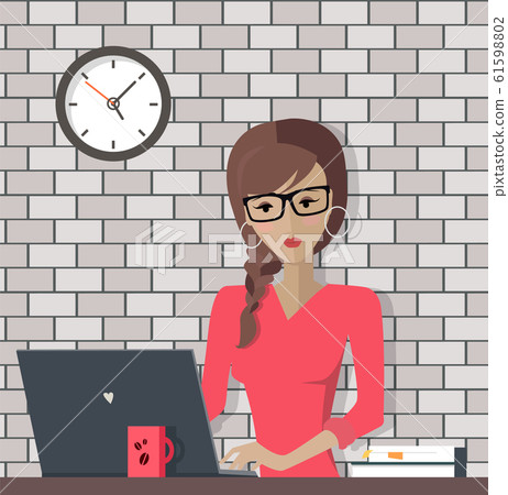 Manager Working with Computer in Office Vector - Stock Illustration ...