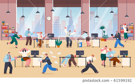 Chaos in Office Stressed Frustrated Employees Work - Stock Illustration ...