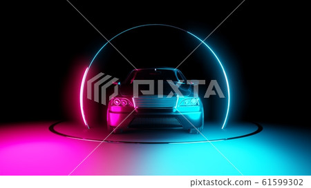 Car with neon light circle frames-插圖素材 [61599302] - PIXTA圖庫