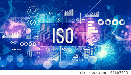 ISO concept with technology light background - Stock Illustration ...