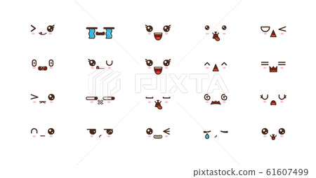 Kawaii cute faces smile emoticons. Japanese emoji-插圖素材 [61607499] - PIXTA圖庫