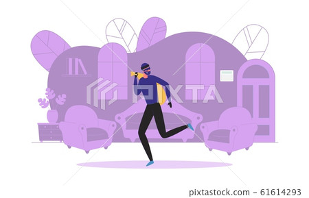 Robbery Scene with Thief Vector Cartoon Character.-插圖素材 [61614293 ...