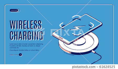 Wireless charging isometric banner. Charge device - Stock Illustration ...