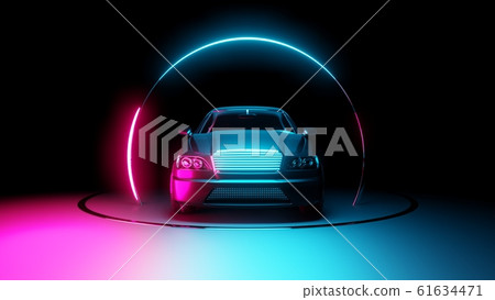 Car with neon light circle frames - Stock Illustration [61634471] - PIXTA
