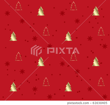 Red Seamless pattern with golden Christmas trees - Stock Illustration ...