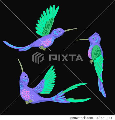 Hummingbird birds, character set in different... - Stock Illustration ...