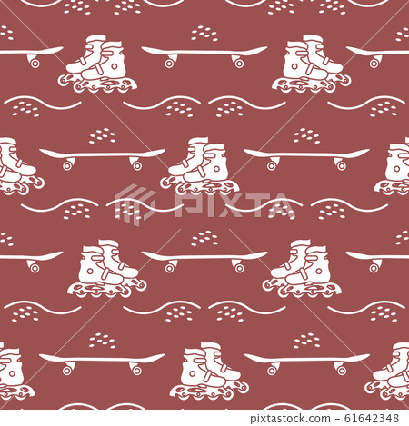 Vector seamless pattern Rollers, skateboard Sport - Stock Illustration ...