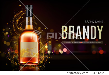 Brandy bottle mockup banner. Closed blank flask - Stock Illustration ...