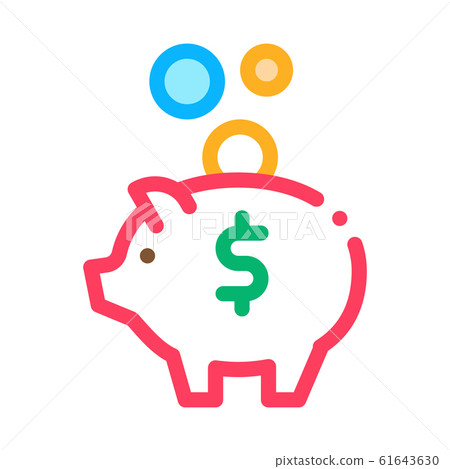 Pig Money Box Icon Vector Outline Illustration - Stock Illustration ...