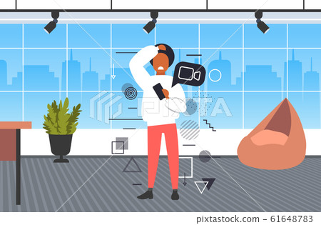 frustrated african american woman doing video... - Stock Illustration ...