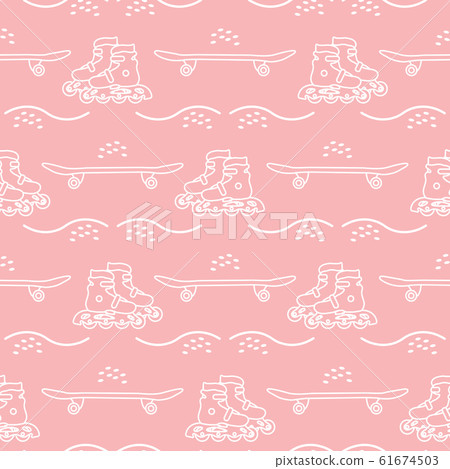 Vector seamless pattern Rollers, skateboard Sport - Stock Illustration ...