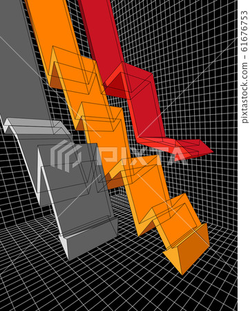 three falling arrows in abstract business diagram-插圖素材 [61676753] - PIXTA圖庫