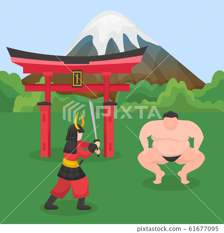 Japanese national symbols sumo wrestler,... - Stock Illustration ...