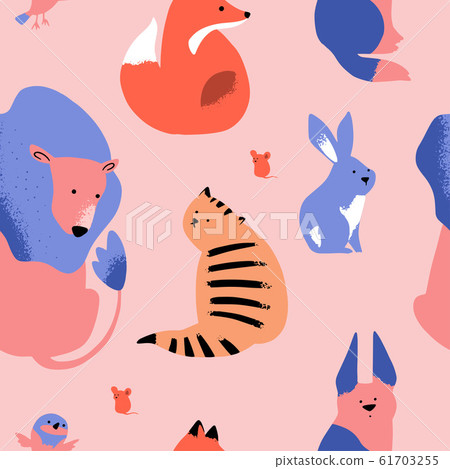 Cute Animals Pattern With Pink Background. Can... - Stock Illustration ...