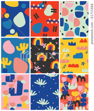 set of seamless pattern with cute shape.... - Stock Illustration ...