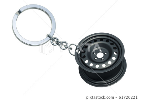 Car Wheel Rim Keychain Silver, 3D rendering - Stock Illustration ...