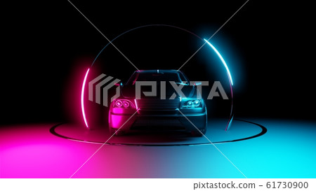 Car with neon light circle frames - Stock Illustration [61730900] - PIXTA