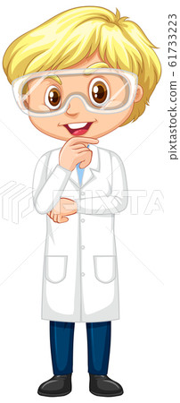 Happy boy in science gown standing on white - Stock Illustration ...