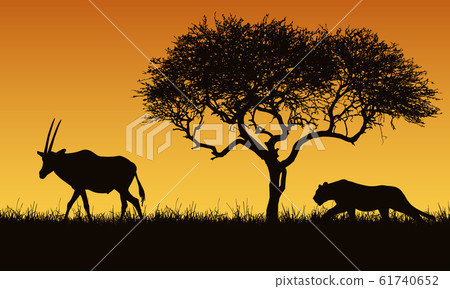 Realistic illustration of a creeping lion and - Stock Illustration ...