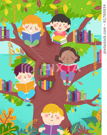 Kids Read Tree Library Illustration - Stock Illustration [61760934] - PIXTA