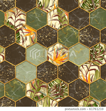 Marble hexagon seamless pattern with tropical... - Stock Illustration [61761210] - PIXTA