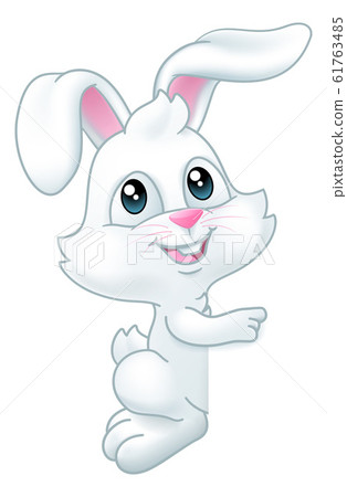 Easter Bunny Rabbit Peeking Pointing Sign Cartoon - Stock Illustration ...