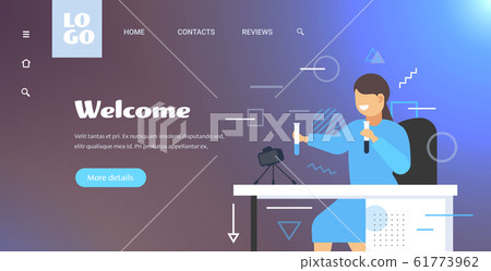 female doctor blogger holding test tubes with... - Stock Illustration ...