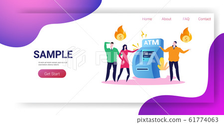 sad businesspeople near ATM machine with... - Stock Illustration ...