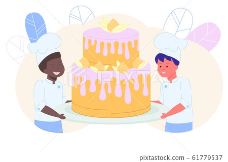 Children Carrying Plate with Cake and Decoration. - Stock Illustration ...