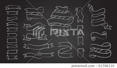 Chalk line hand drawn banners and ribbons set - Stock Illustration ...