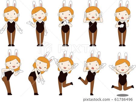 Bunny girl cute facial expression pose... - Stock Illustration ...