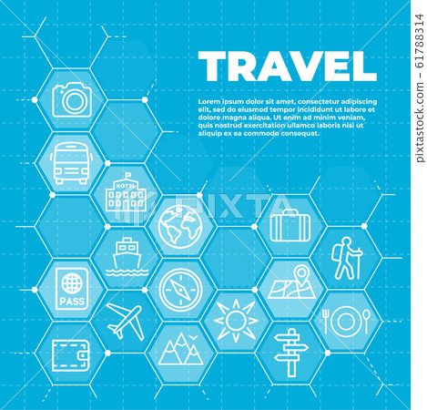 Travel and tourism blue background with icons...-插圖素材 [61788314] - PIXTA圖庫