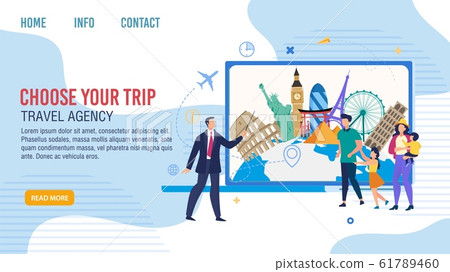 Travel Agency Family Tour Offer Vector Webpage - Stock Illustration ...