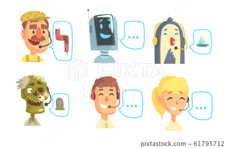 Funny Customers Support Phone Operators Set,... - Stock Illustration ...