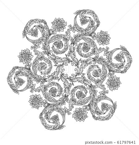 Antique Medieval round mandala in baroque style - Stock Illustration ...