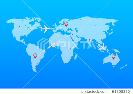 World map whit dashed trace line and airplanes - Stock Illustration ...