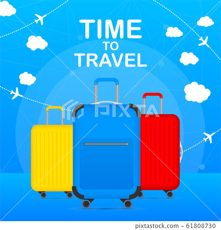Time to Travel Tourism Poster Concept Front View - Stock Illustration ...