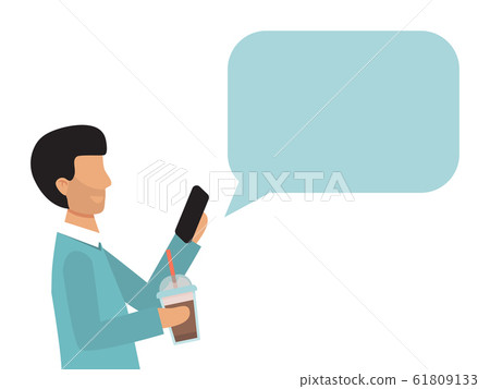Business man holding smartphone with speech... - Stock Illustration ...